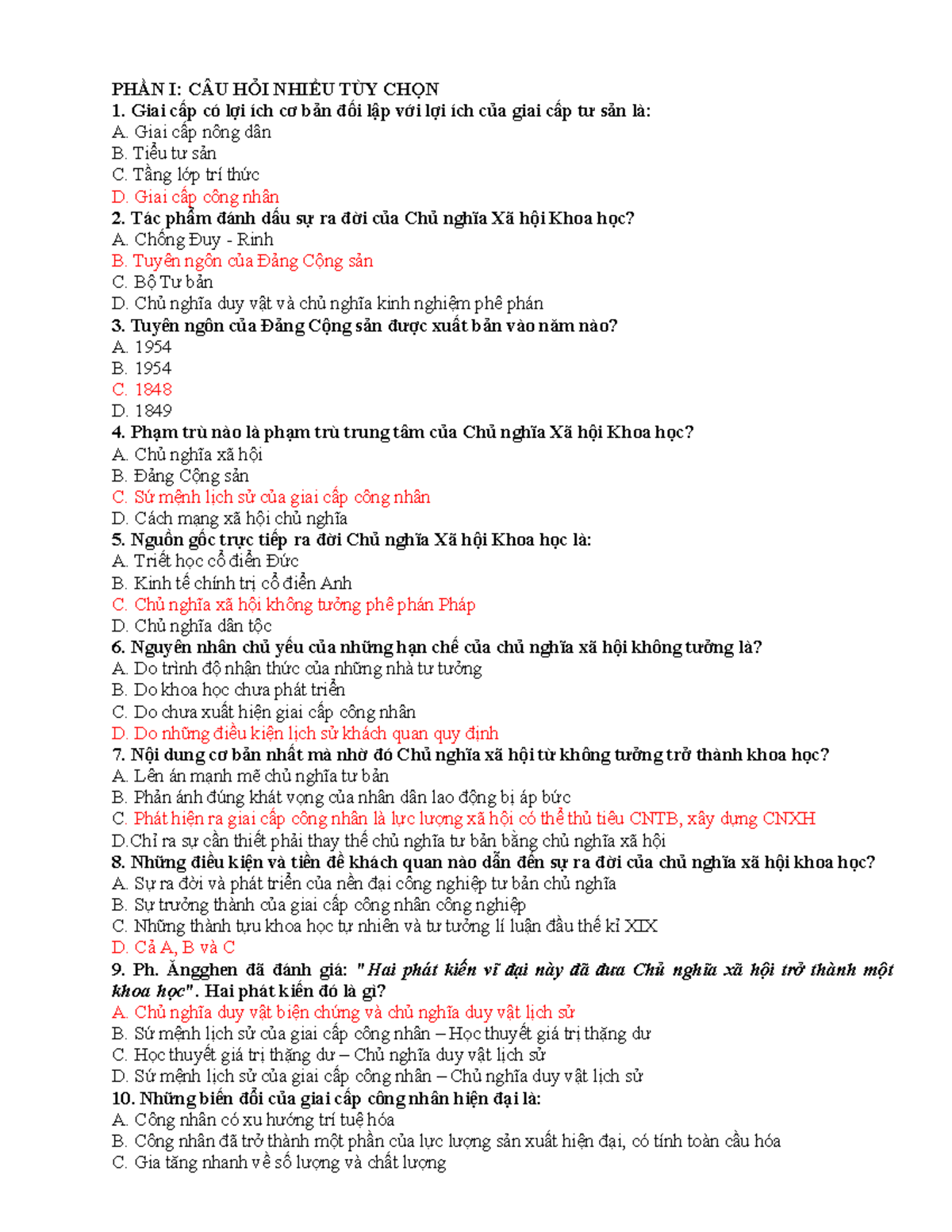 ÔN TẬP Cnxhkh 2023-2024 - PHẦN I: CÂU HỎI NHIỀU TÙY CHỌN Giai cấp có ...