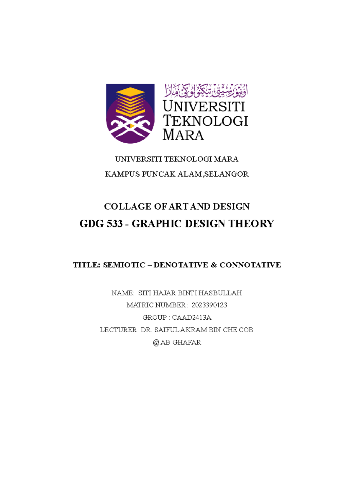 Final Assignment Graphic Theory - UNIVERSITI TEKNOLOGI MARA KAMPUS ...