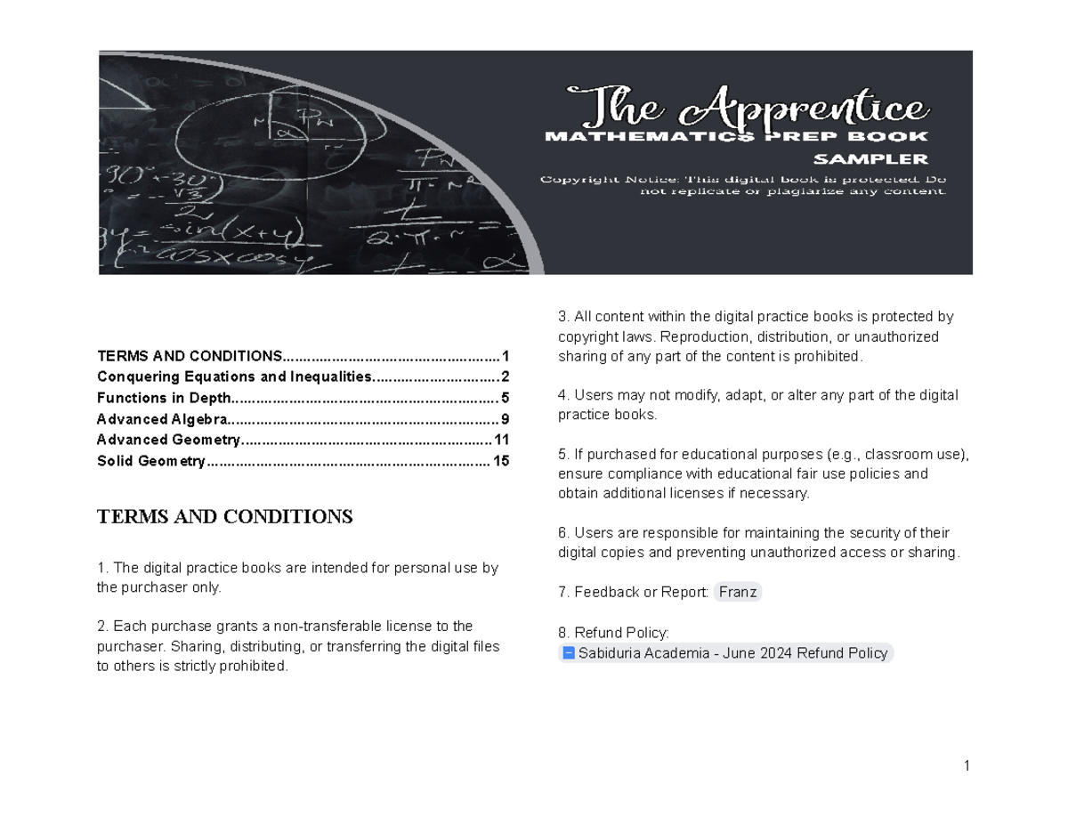The Apprentice Mathematics Prep Book by Sabiduria Academia - TERMS AND ...