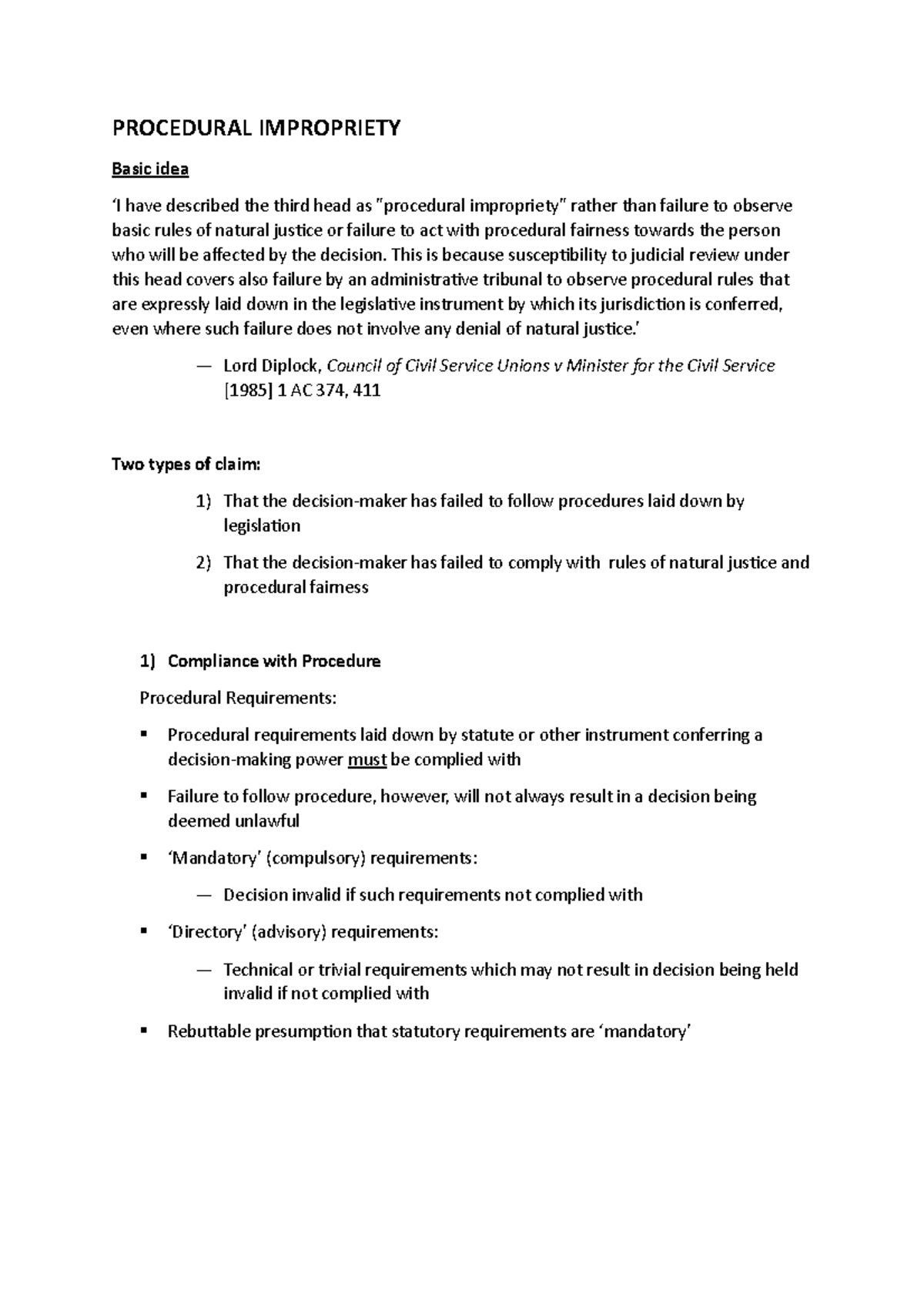 7 - Procedural Impropriety - PROCEDURAL IMPROPRIETY Basic idea ‘I have ...