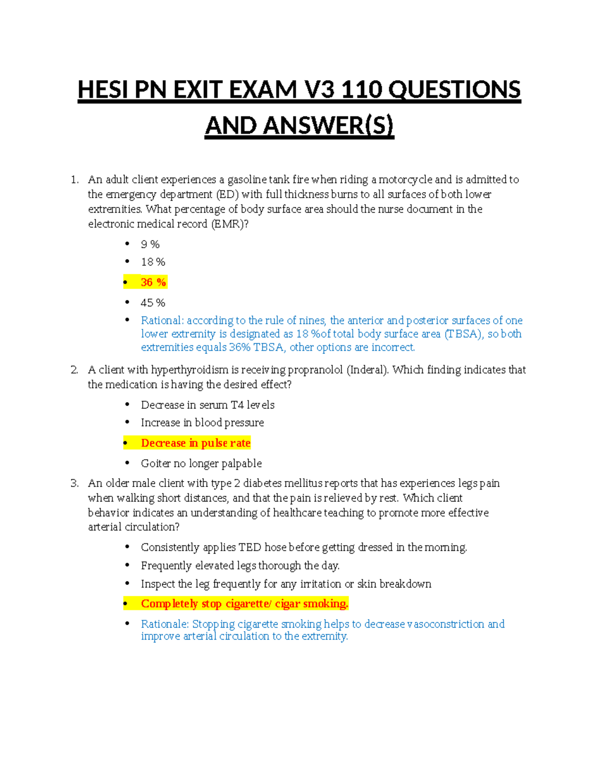 HESI V3 PN EXIT EXAM 110 Questions AND Answer - HESI PN EXIT EXAM V3 ...