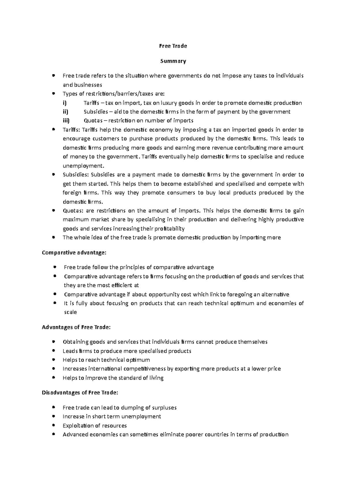 Free Trade (Summary) - ....................................... - Free ...