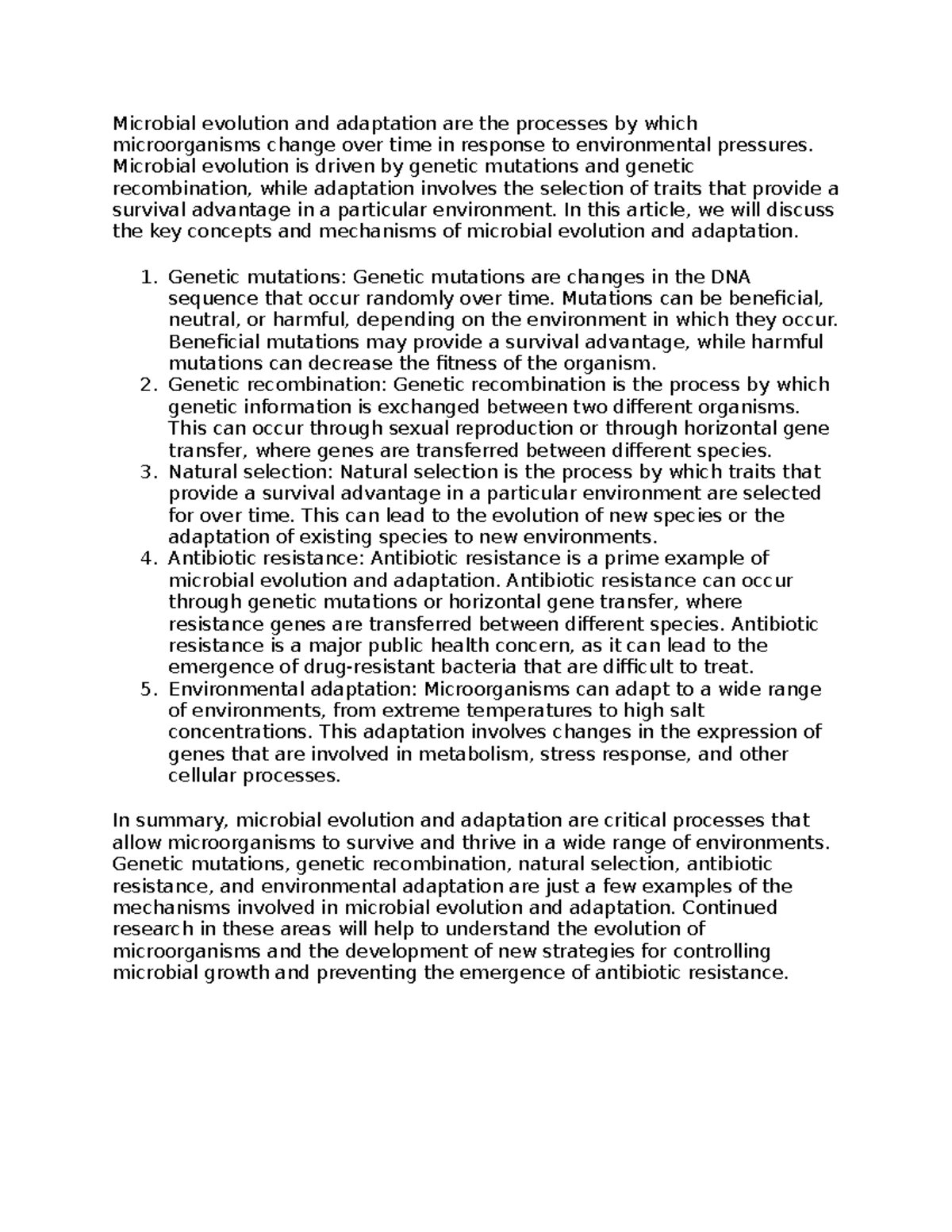 Microbial Evolution And Adaptation Microbial Evolution Is Driven By