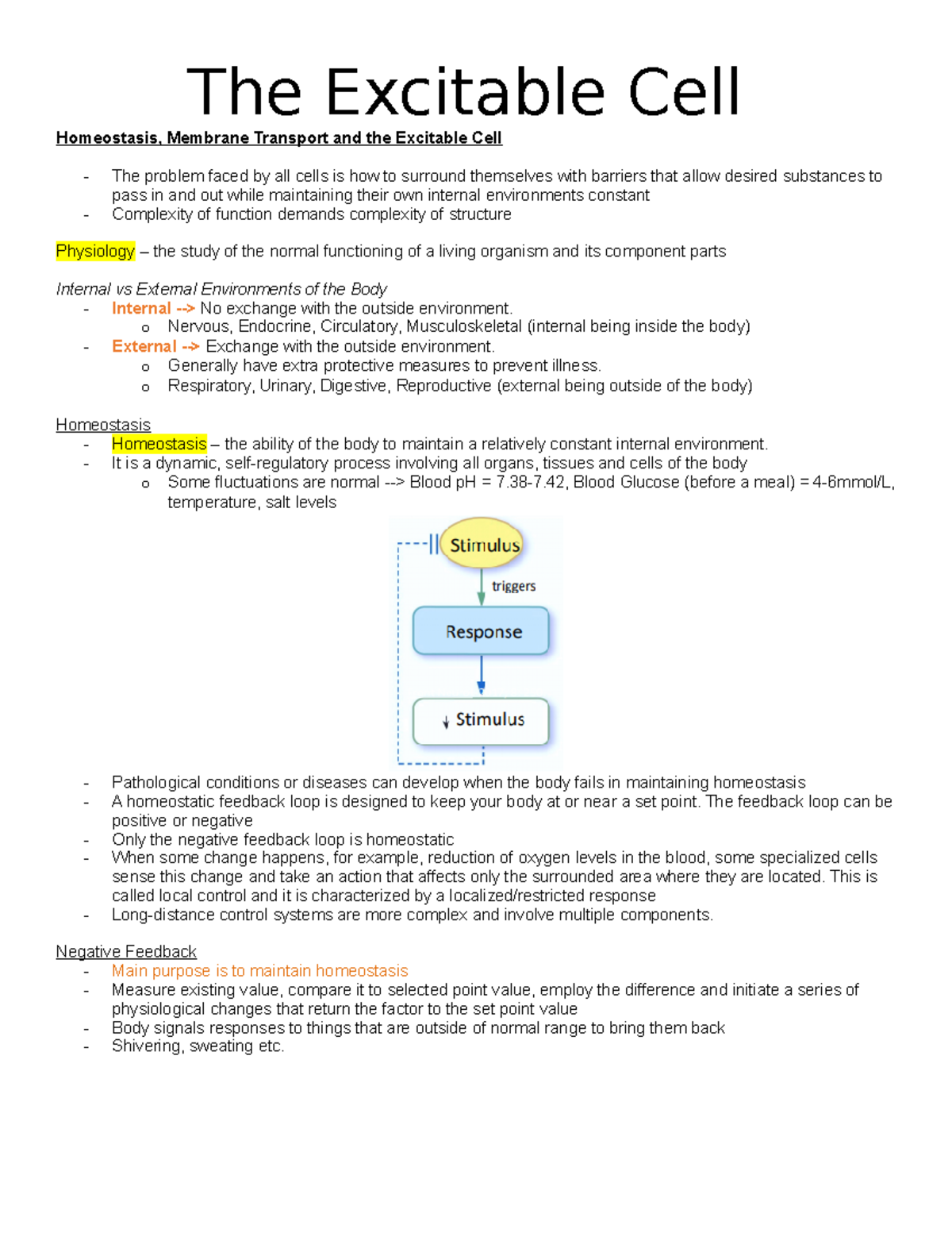 1 - The Excitable Cell - The Excitable Cell Homeostasis, Membrane ...