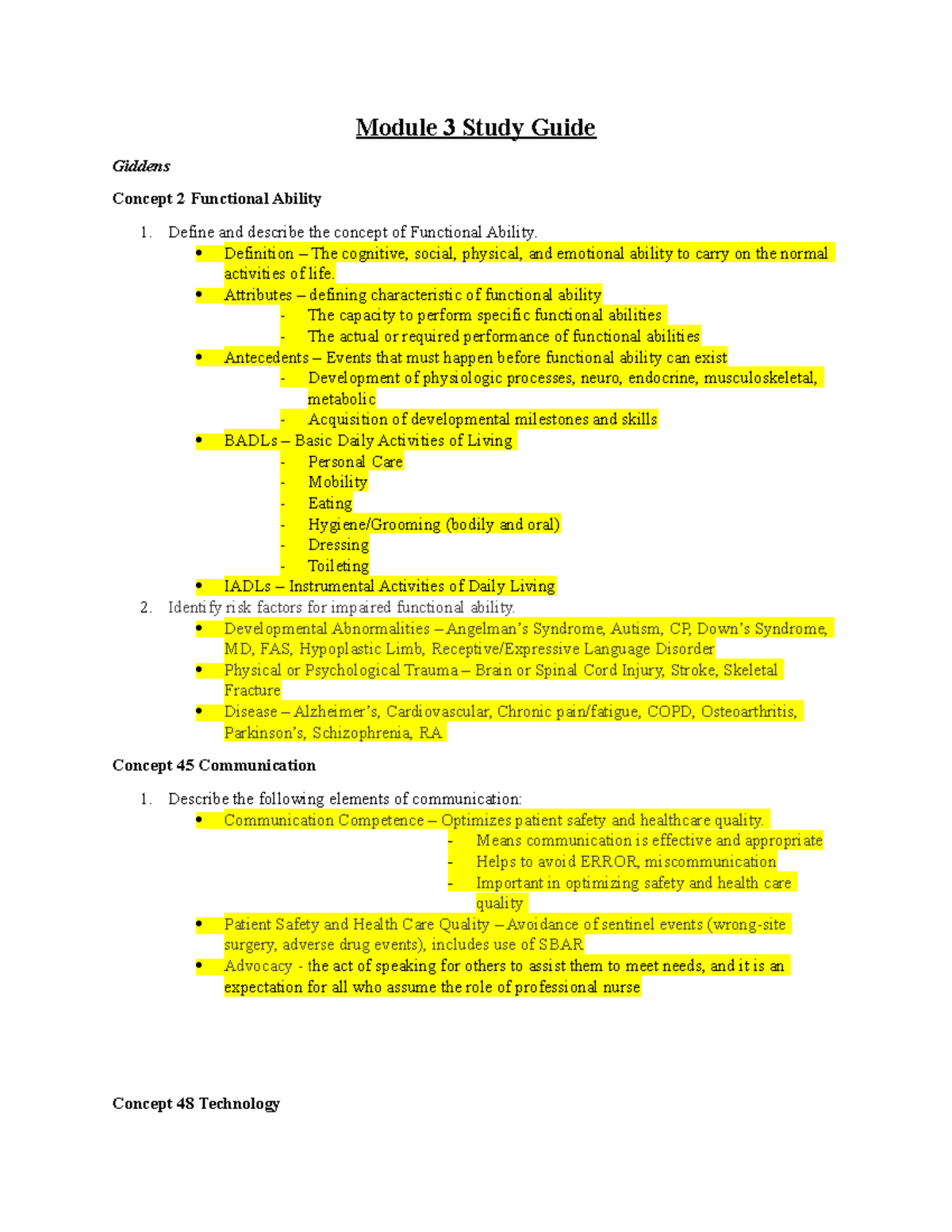 Module 3 Review Guide completed - Module 3 Study Guide Giddens Concept ...