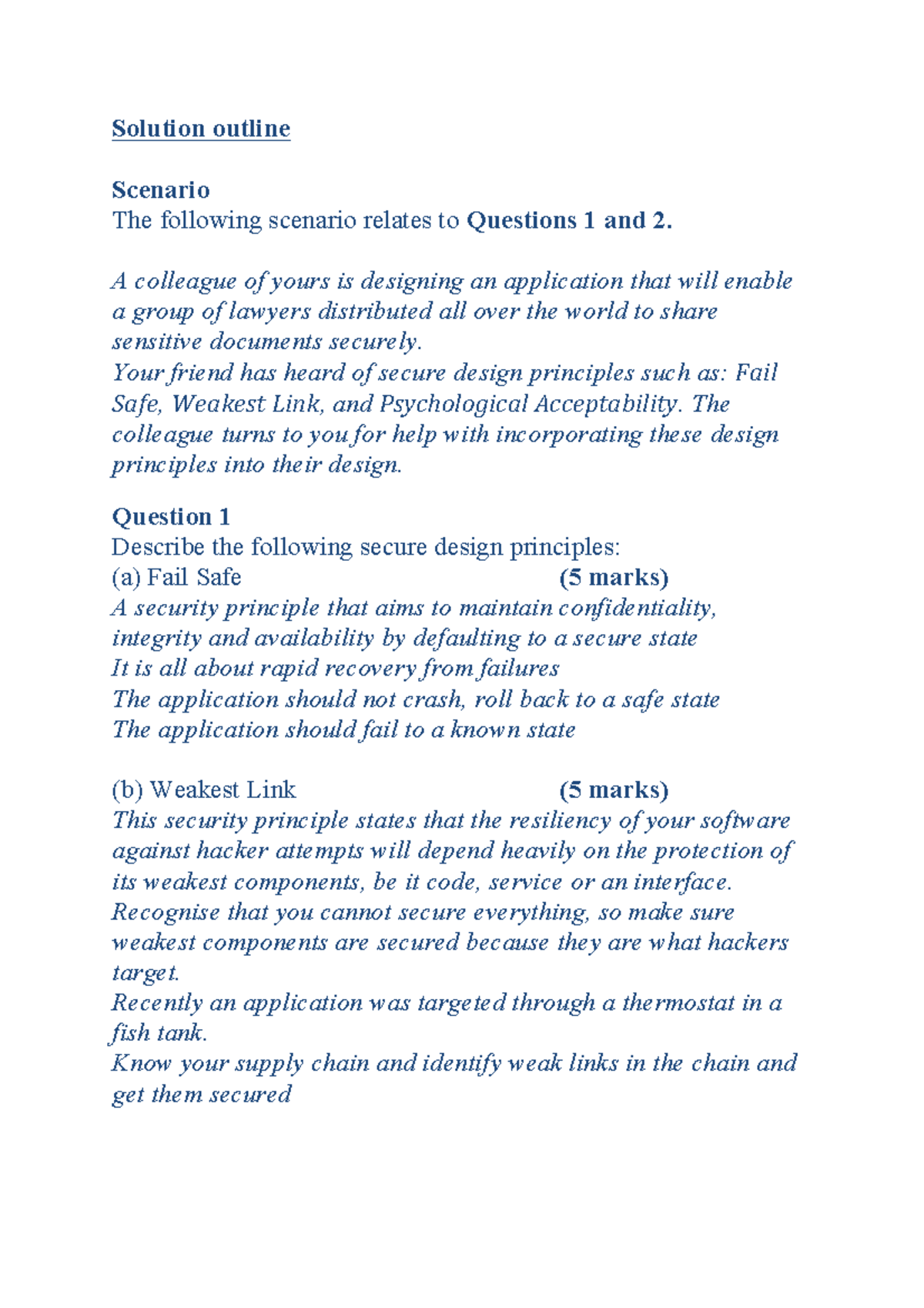 Sample/practice exam, answers - Solution outline Scenario The following ...