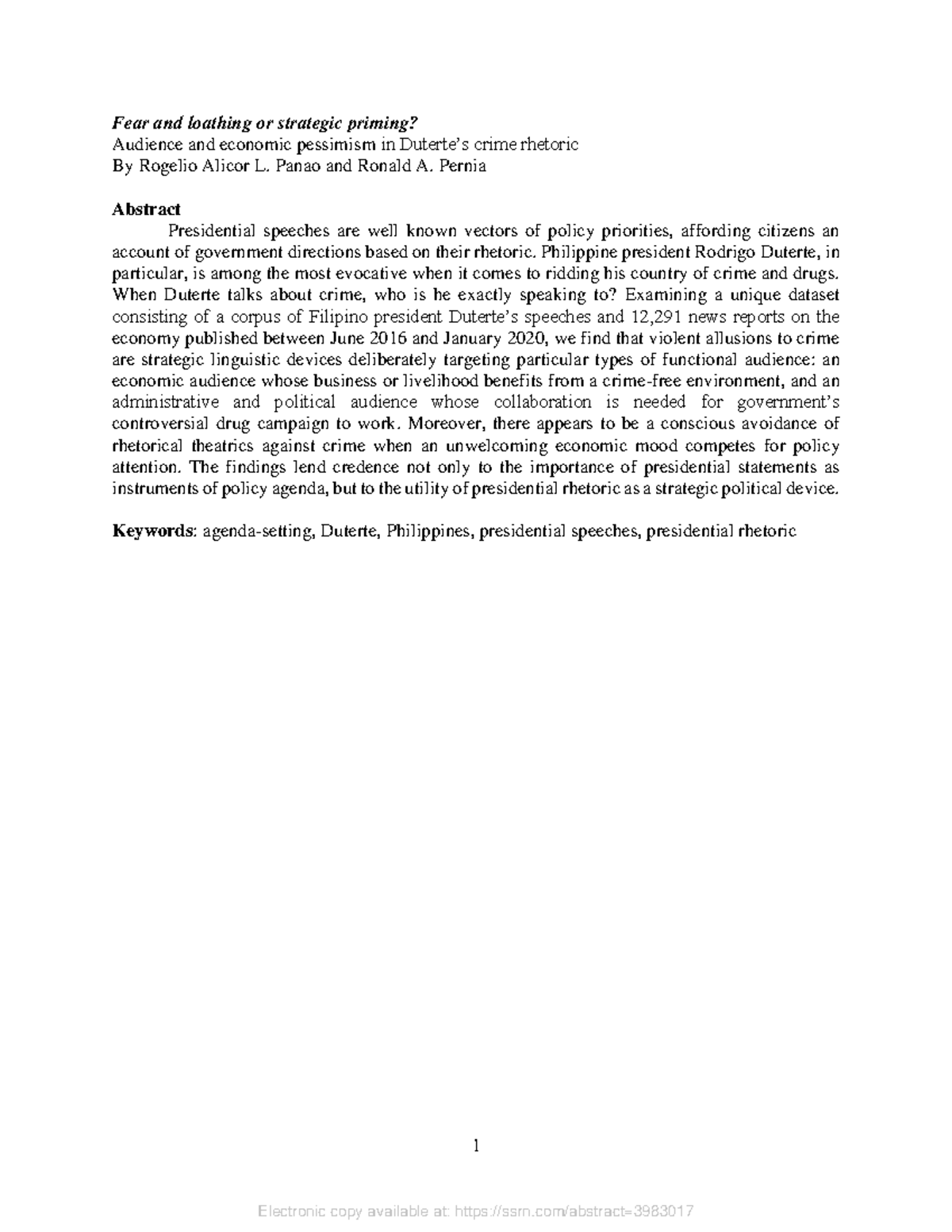 Fear and loathing - Reading assignment - 1 Fear and loathing or ...