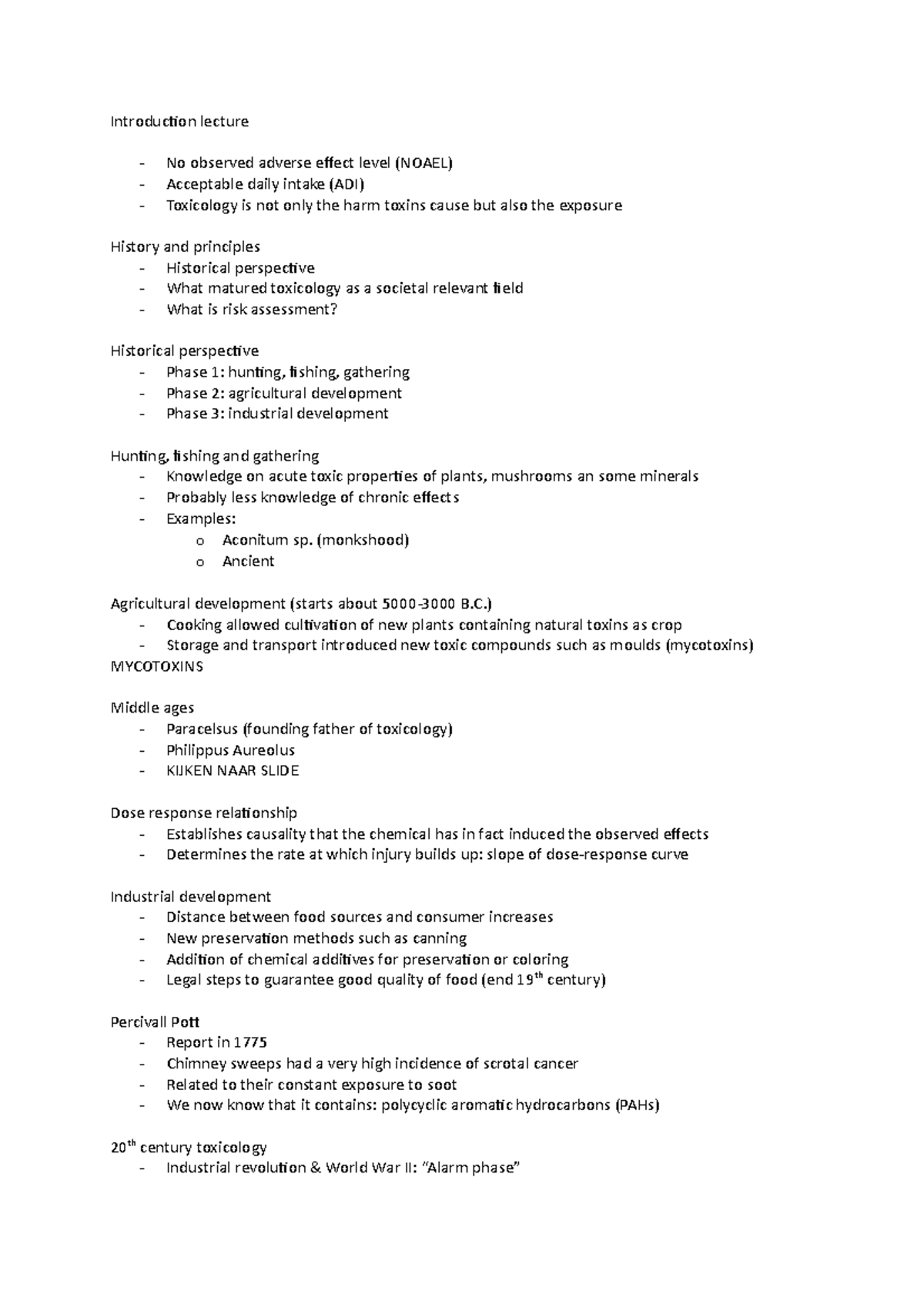 Aantekeningen toxicology - Introduction lecture No observed adverse ...