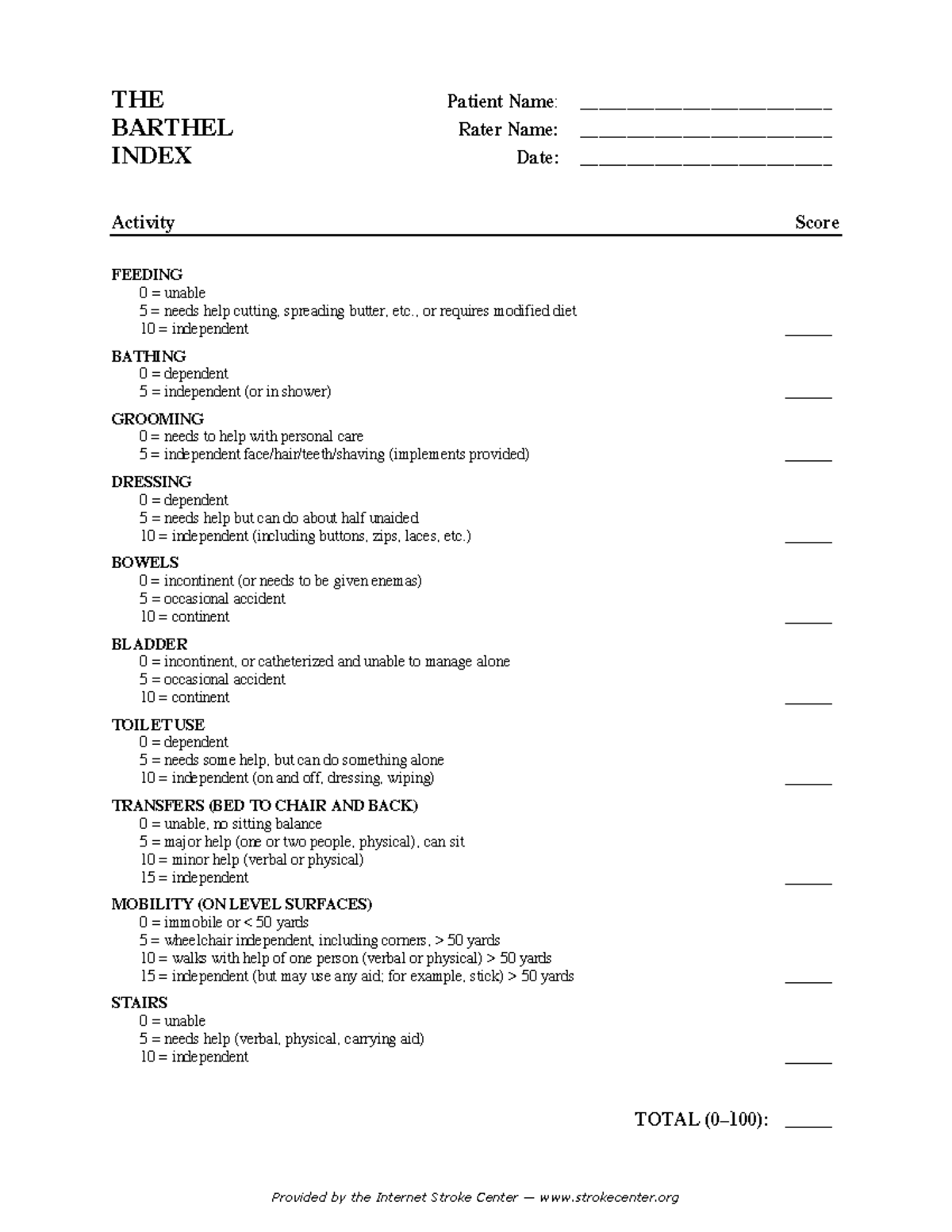 Barthel index - Provided by the Internet Stroke Center — strokecenter ...