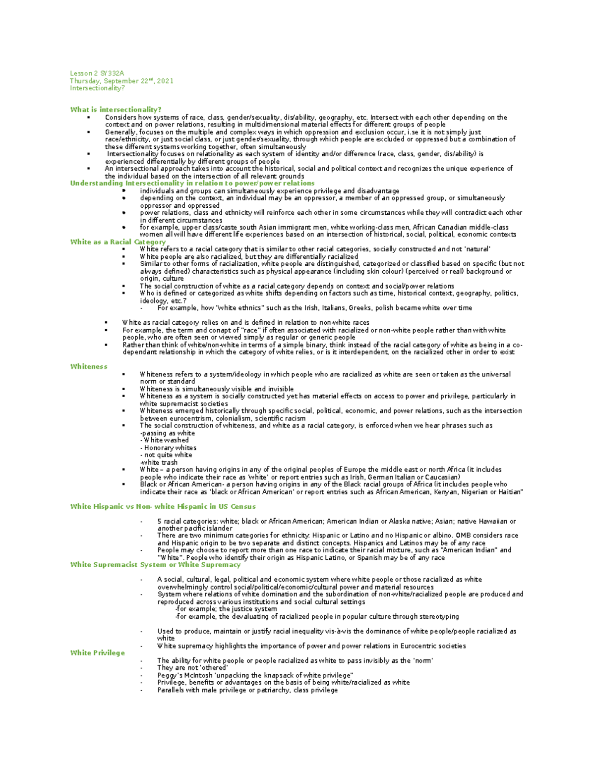 Lesson 2 SY332 A - Lesson 2 SY332A Thursday, September 22nd, 2021 Intersectionality? What is ...