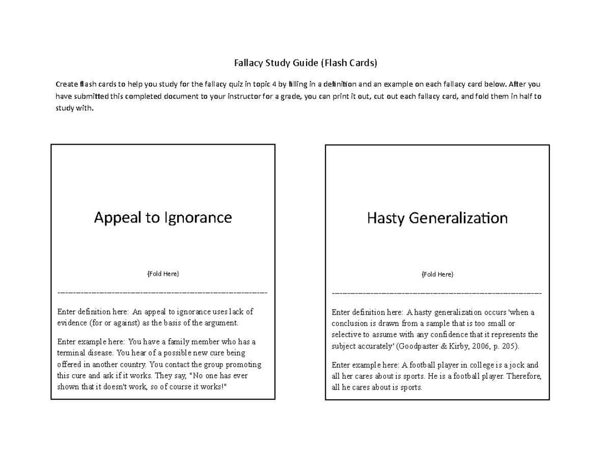Study Cards - Fallacy Study Guide (Flash Cards) Create flash cards to ...