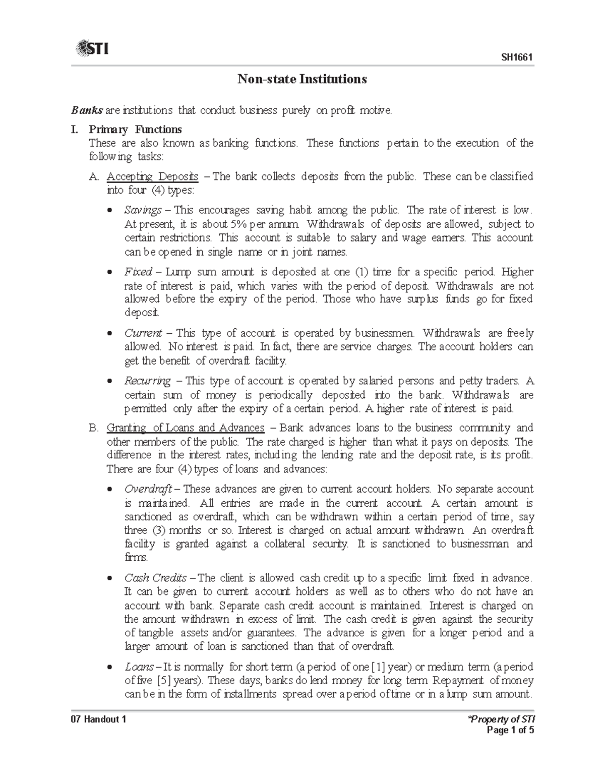 07 Handout 1 - Non State Institution - 07 Handout 1 *Property of STI ...