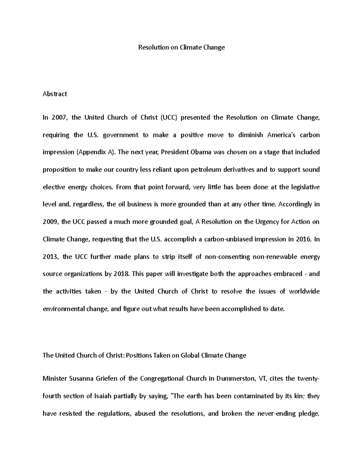 Resolution on C - Resolution on Climate Change Abstract In 2007, the ...