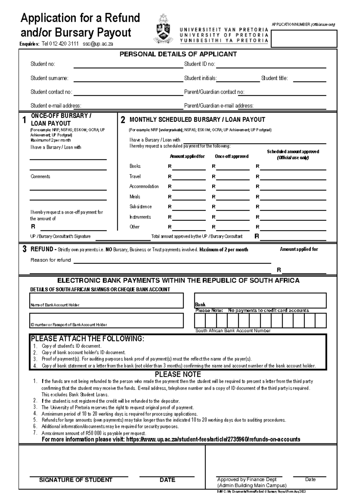 Refund bursary payout form 2023 - APPLICATION NUMBER (Official use only ...