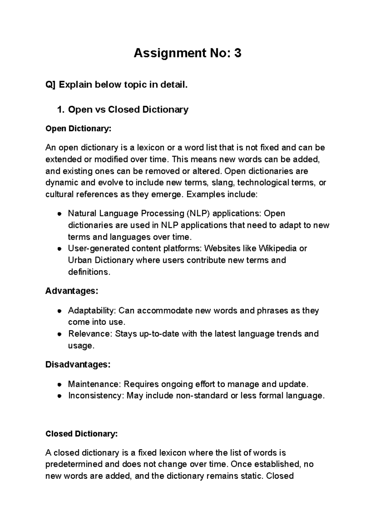 NLP Assignment No 3 - Natural language processing - Assignment No: 3 Q] Explain below topic in ...