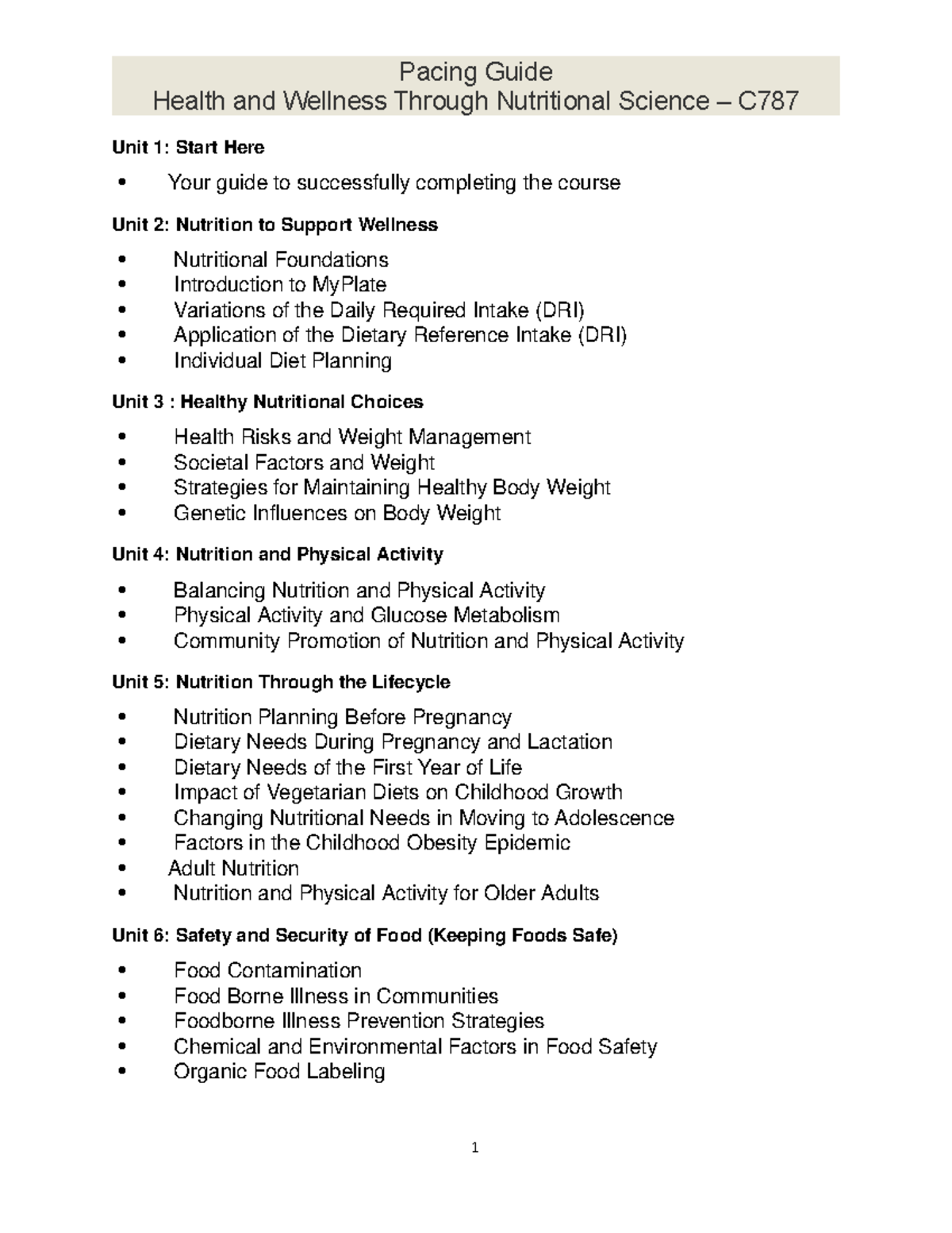 C787 Pacing Guide - Pacing Guide Health and Wellness Through ...