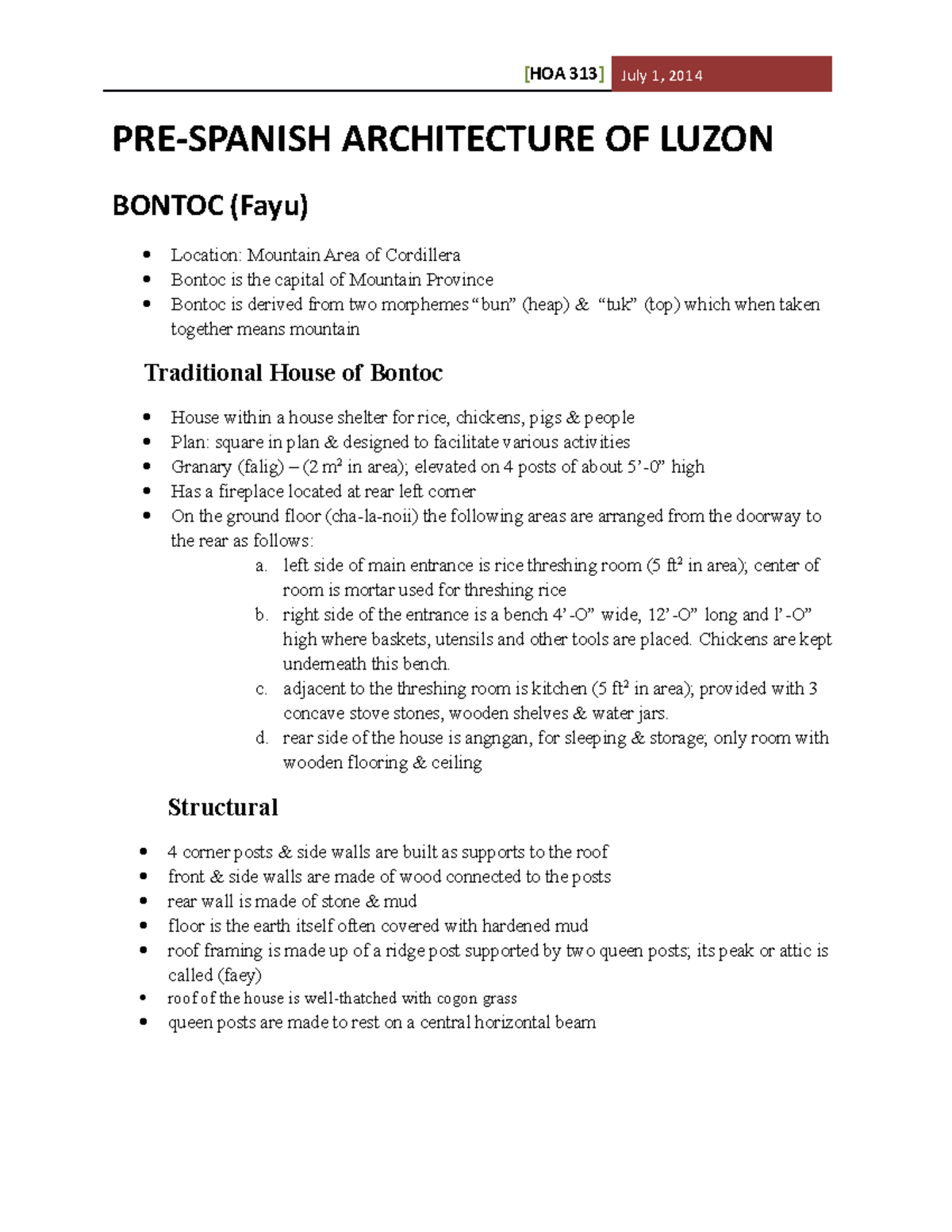 PRE Spanish Architecture OF Luzon Bontoc - [HOA 313] July 1, 2014 PRE ...