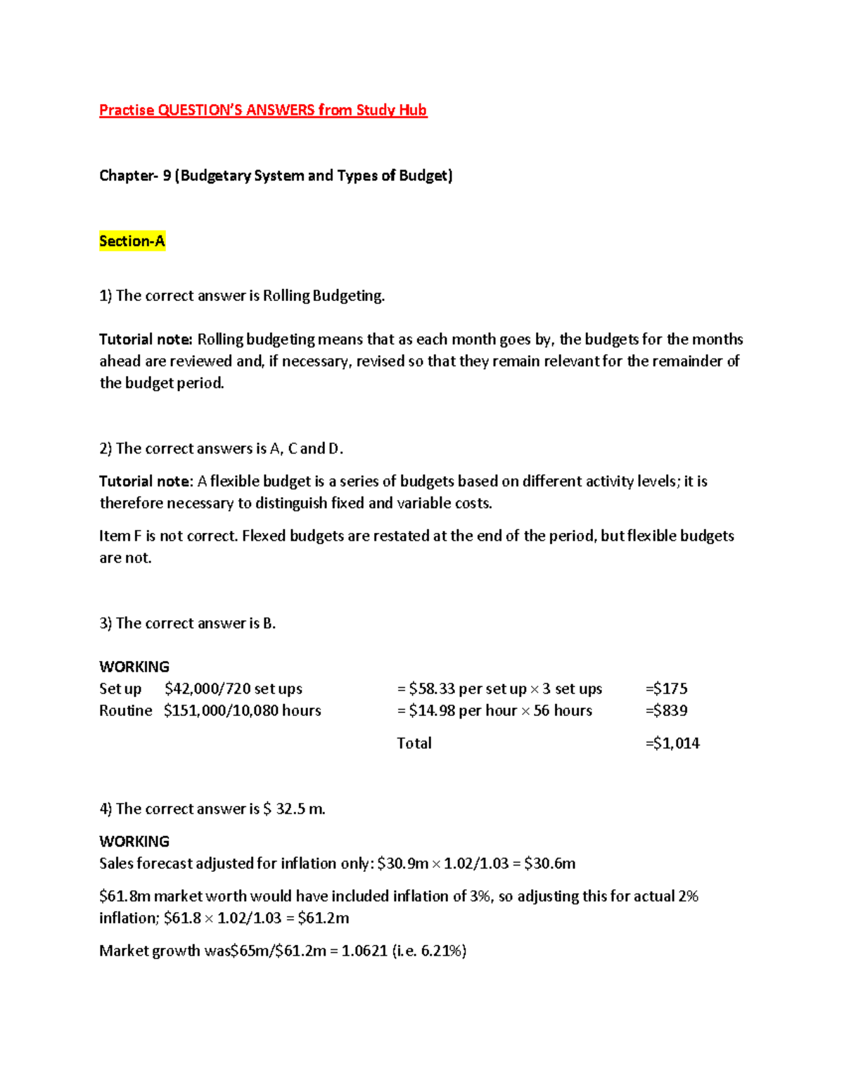 PM Study Hub ANS - This is the pratice material of ACCA F5 PM - Practise QUESTION’S ANSWERS from ...