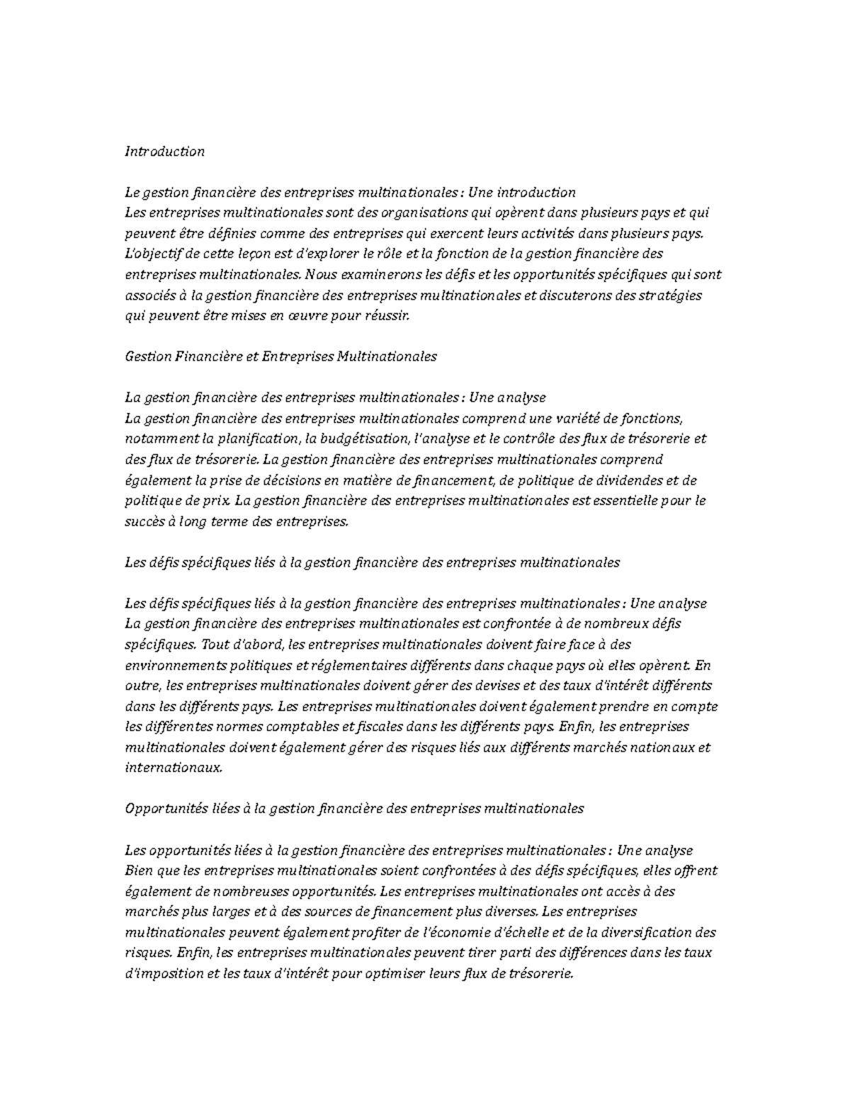Financial Management of Multinational Corporations note study ...