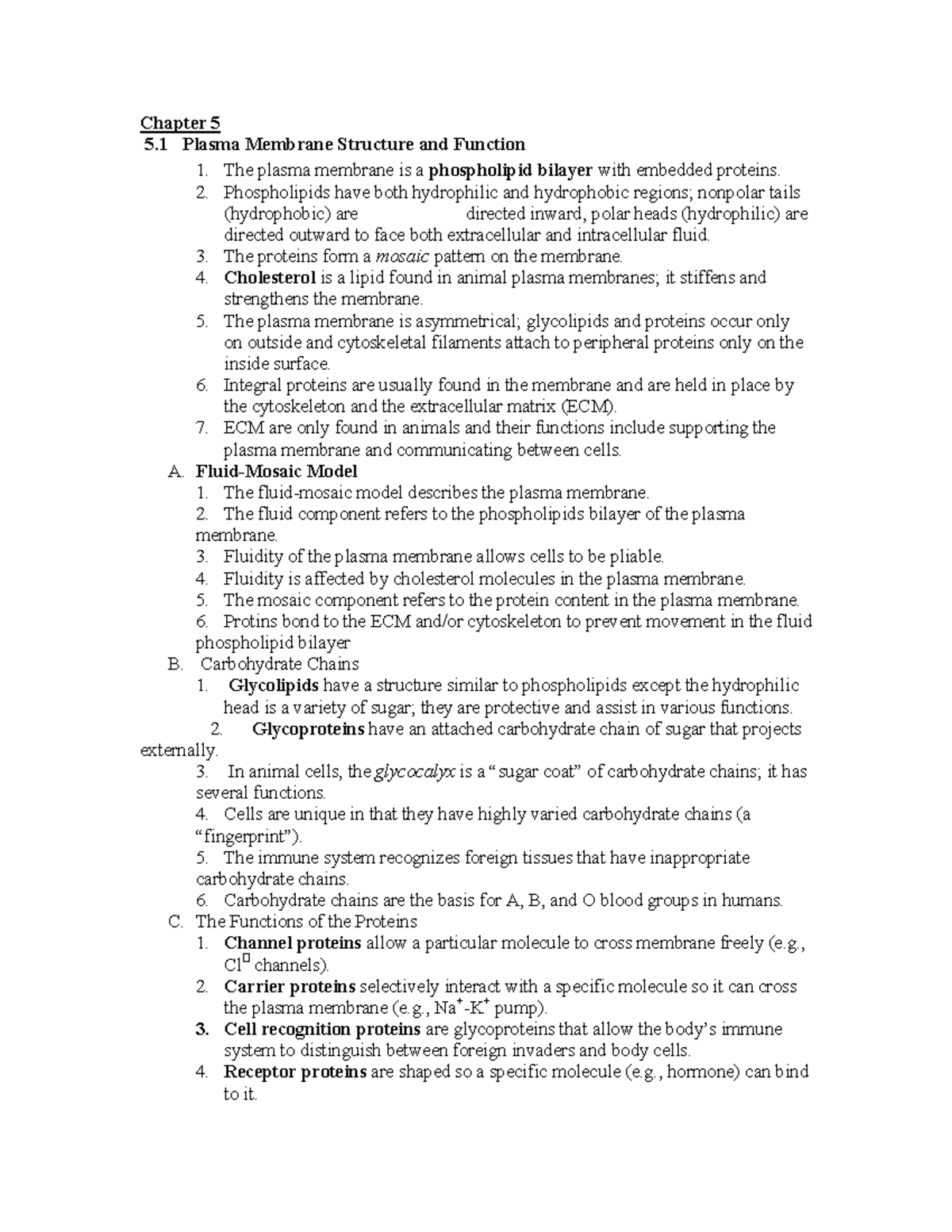 Chapter 5 plasma - Chapter 5 5 Plasma Membrane Structure and Function 1 ...