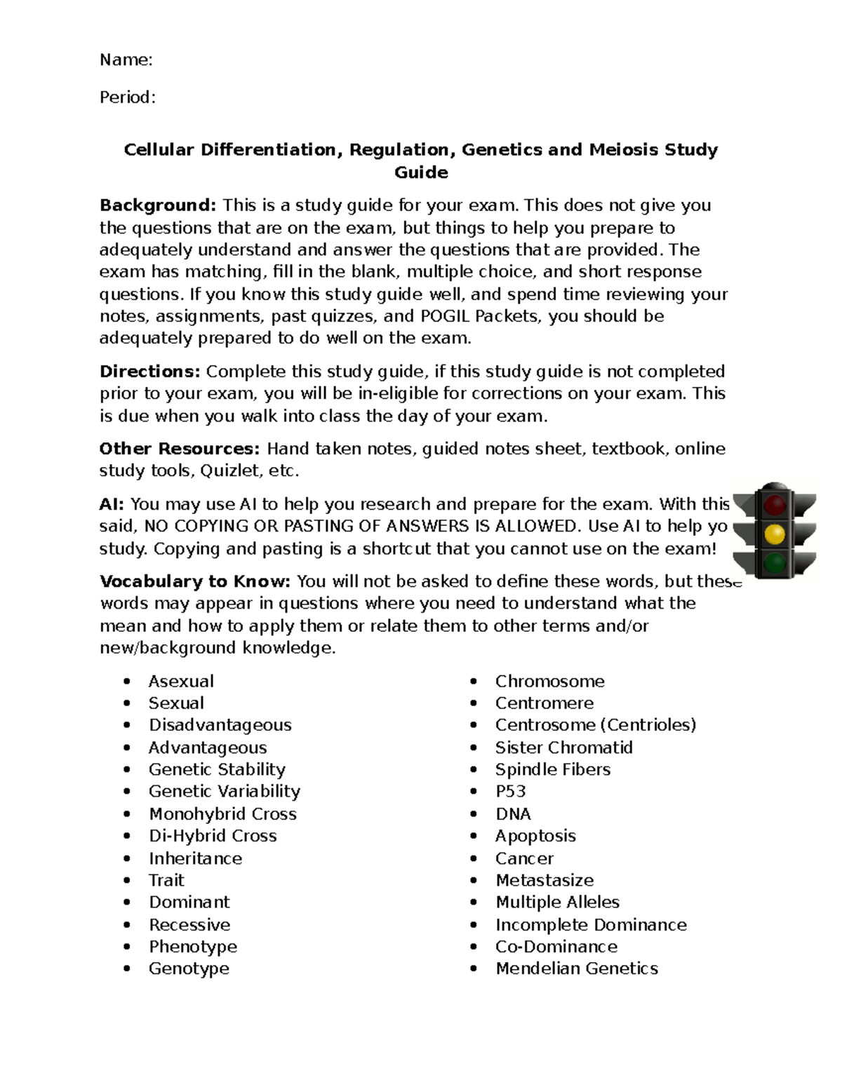 Cell Regulation, Differentiation, Genetics, and Meiosis Exam Study ...