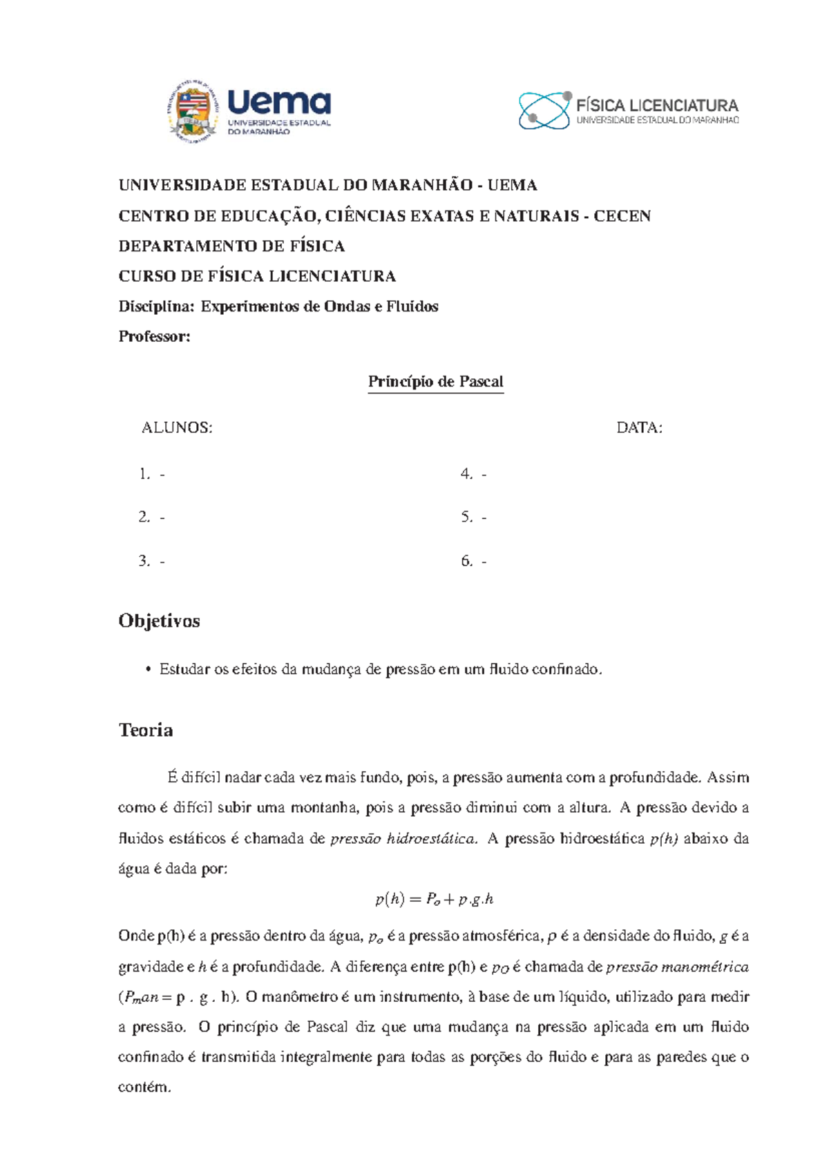 Princípio de Pascal principio de Arquimedes pratica de física para 3° periodo- Segunda 17-06 ...