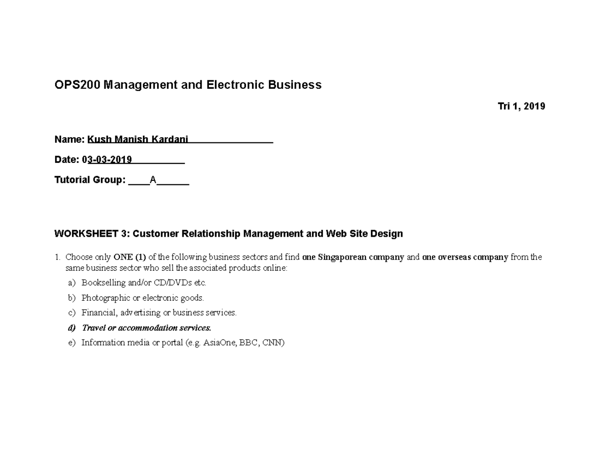 Ops200w3-2 - homework help - OPS200 Management and Electronic Business ...