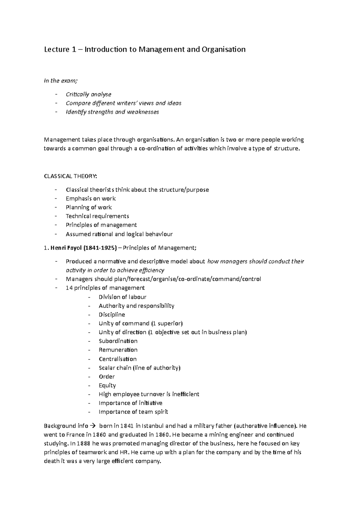 1. Introduction to Management and Organisation Theorists - Lecture 1 ...