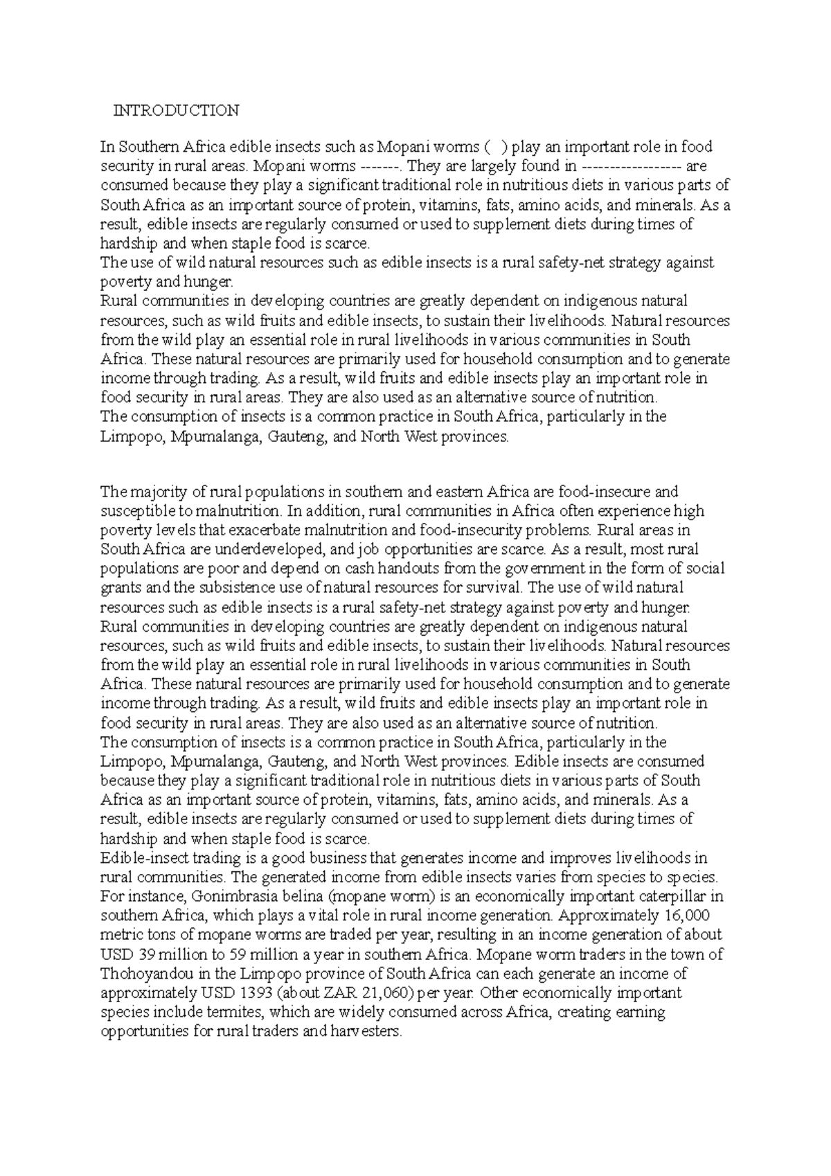 Mopane worm writeup paper - INTRODUCTION In Southern Africa edible insects such as Mopani worms ...
