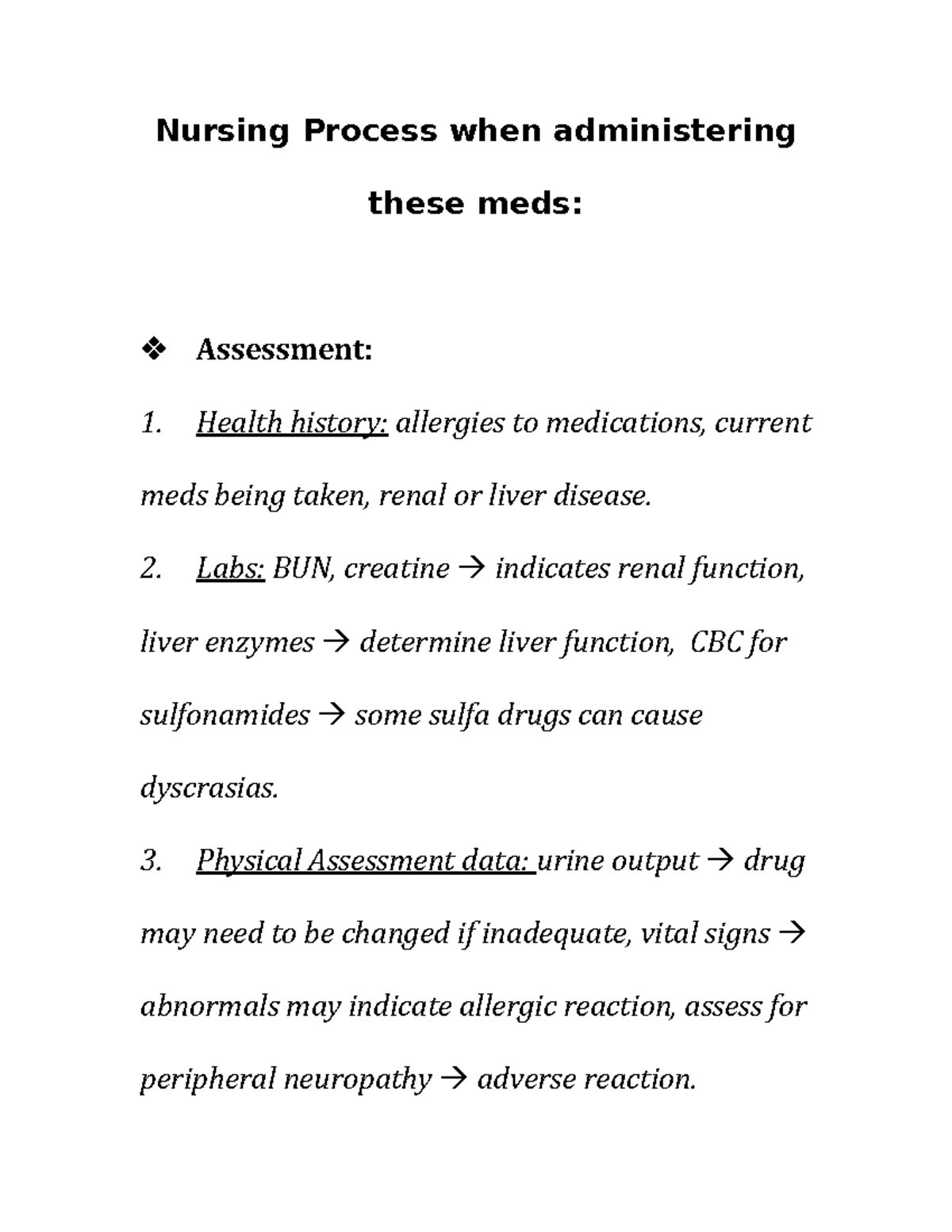 Pharm project - Nursing Process when administering these meds ...