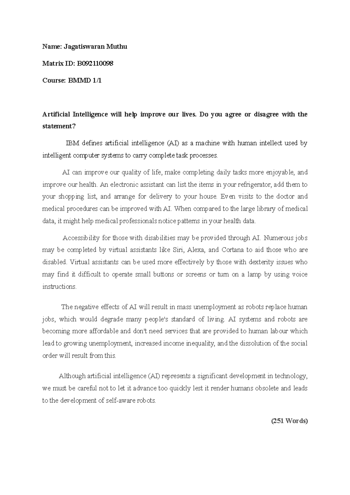 Fok - Notes - Name: Jagatiswaran Muthu Matrix ID: B Course: BMMD 1 ...