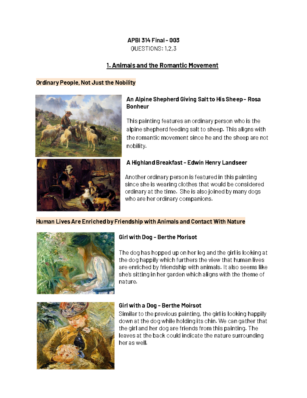 APBI 314 Final - APBI 314 Final - 003 QUESTIONS: 1,2, 1. Animals and ...