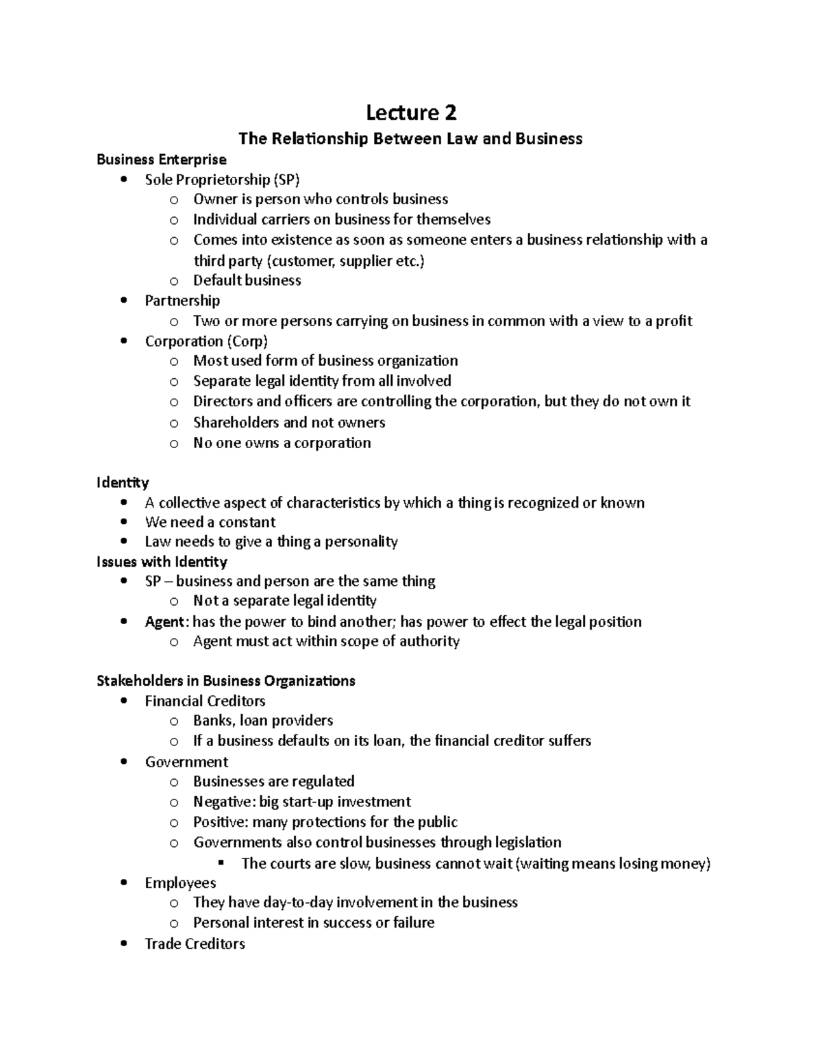 Lecture 2 - Lecture 2 The Relationship Between Law and Business ...