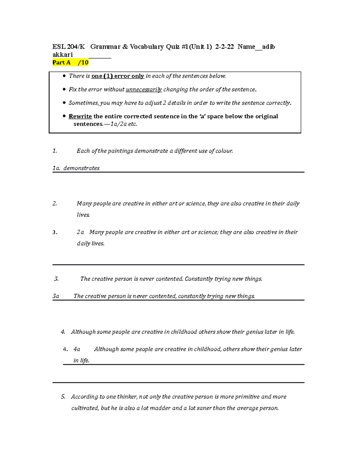 204 Midterm 1- TIME Management TIPS docx - ESL 204/K Grammar & Vocabulary Quiz #1(Unit 1) 2-2-22 ...