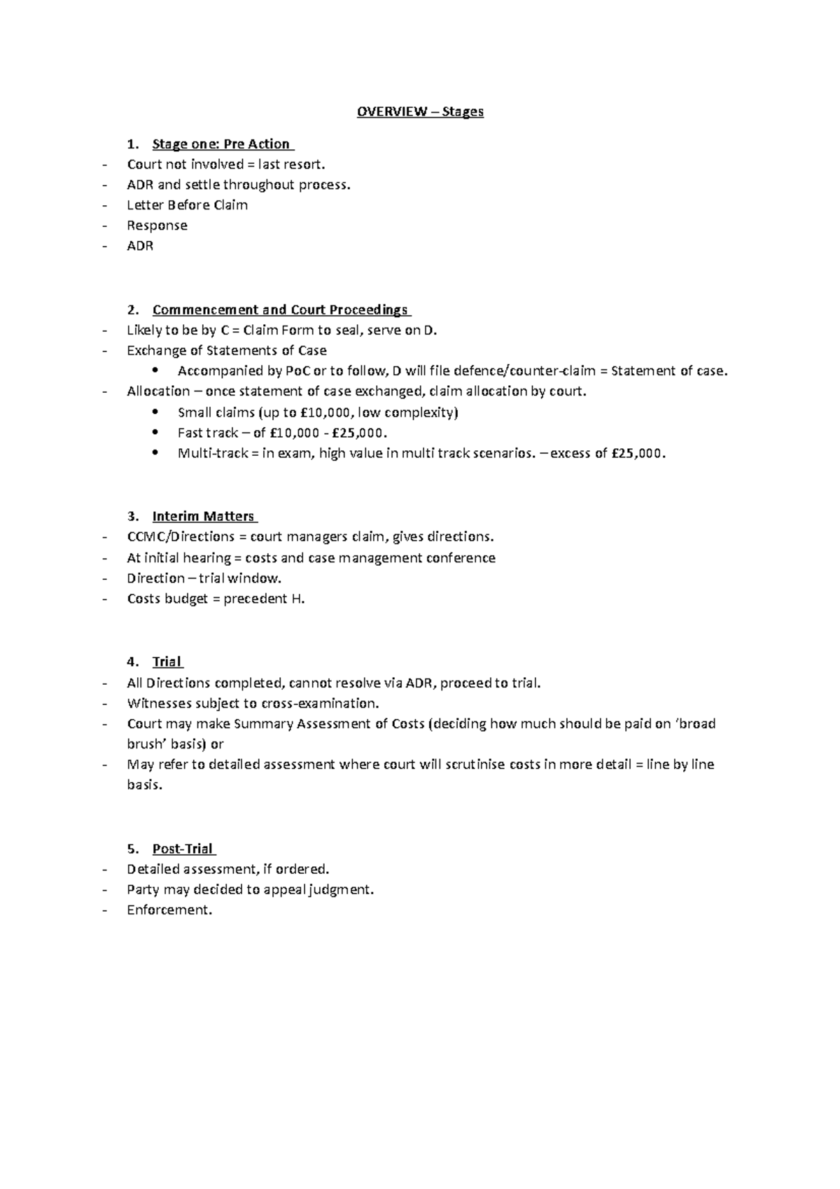 Overview of stages - OVERVIEW – Stages Stage one: Pre Action Court not ...