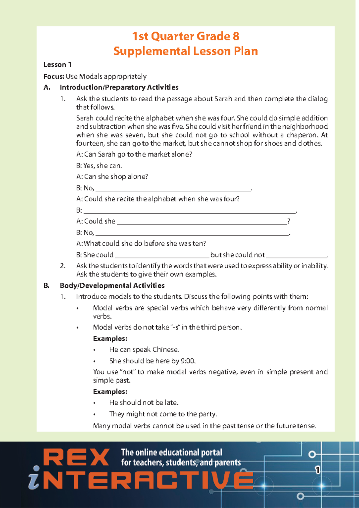 Supplemental English High School Grade 8 Q1 - 1st Quarter Grade 8 ...