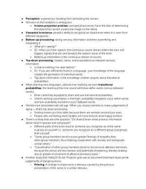 PSY 260 Module 4 Notes - → Attention: the ability to focus on specific ...