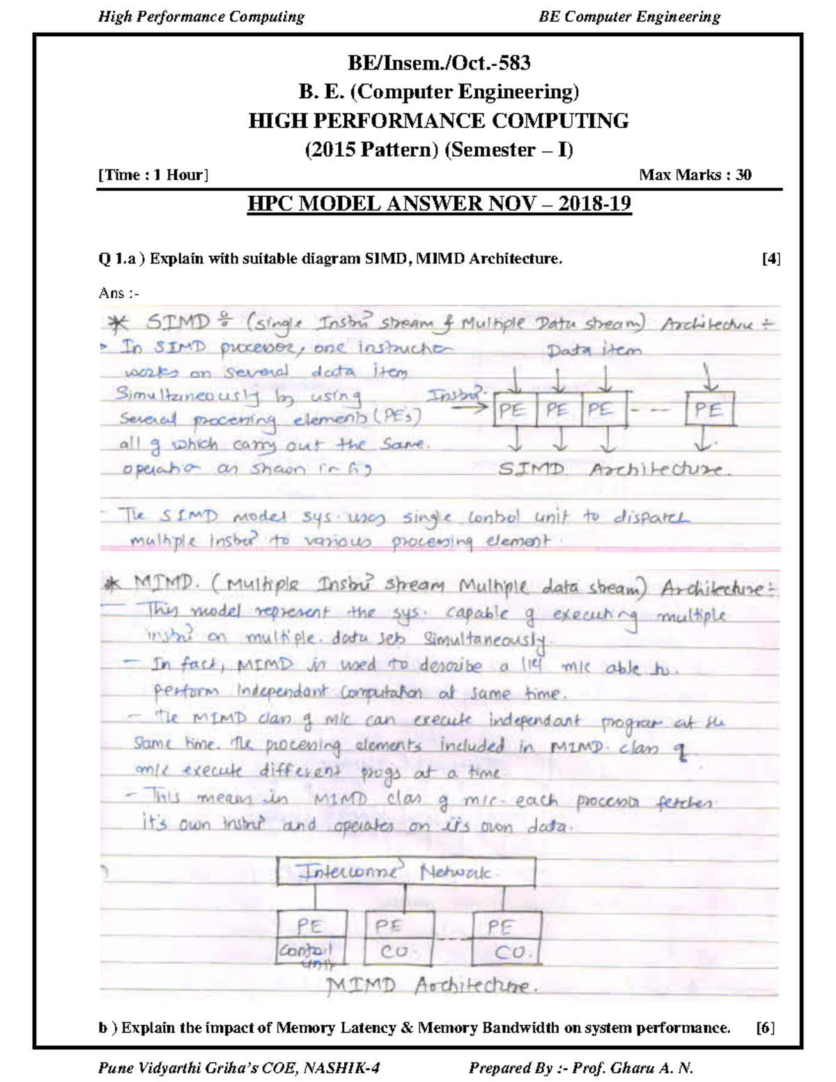 Hpc 2015 insem model answer aug 2018 2 - BE/Insem./Oct.- 583 B. E ...
