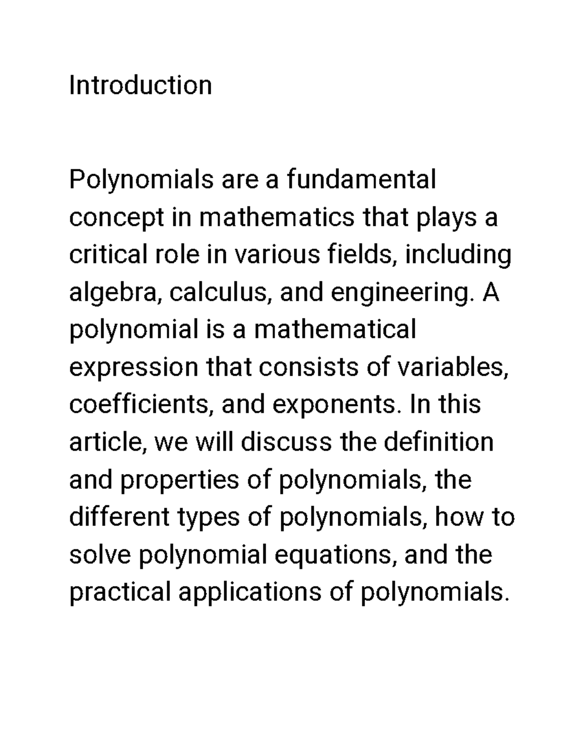 Polynomial - Introduction Polynomials are a fundamental concept in ...