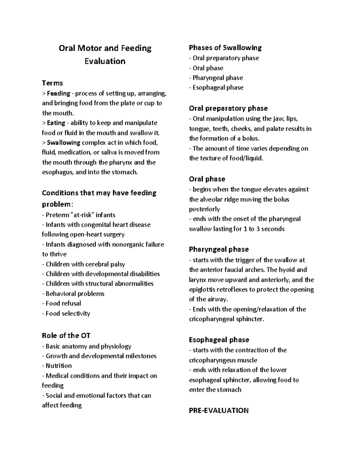 Oral Motor and Feeding Evaluation - Oral Motor and Feeding Evaluation ...