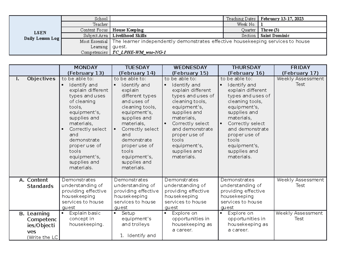 Studuco 10 - Athena Alcaide - LSEN Daily Lesson Log School Teaching ...