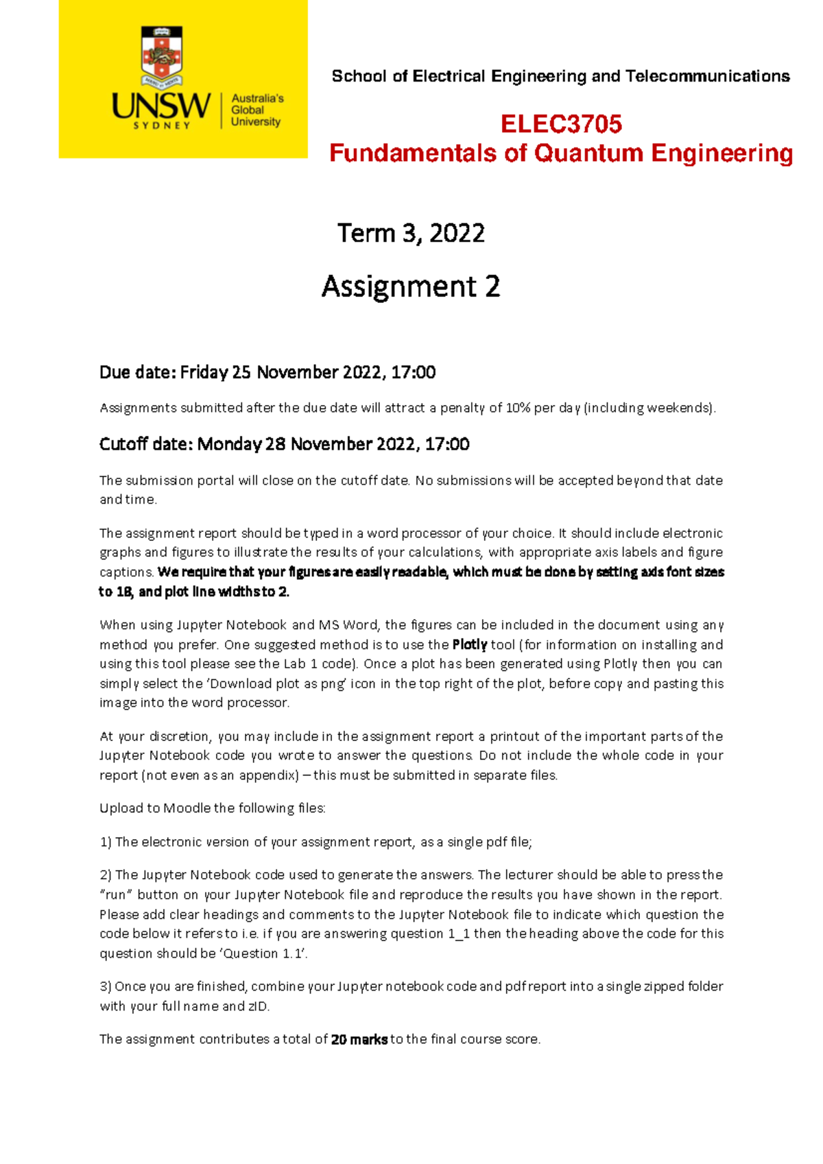 ELEC3705 2022 Assignment 2 - School of Electrical Engineering and ...