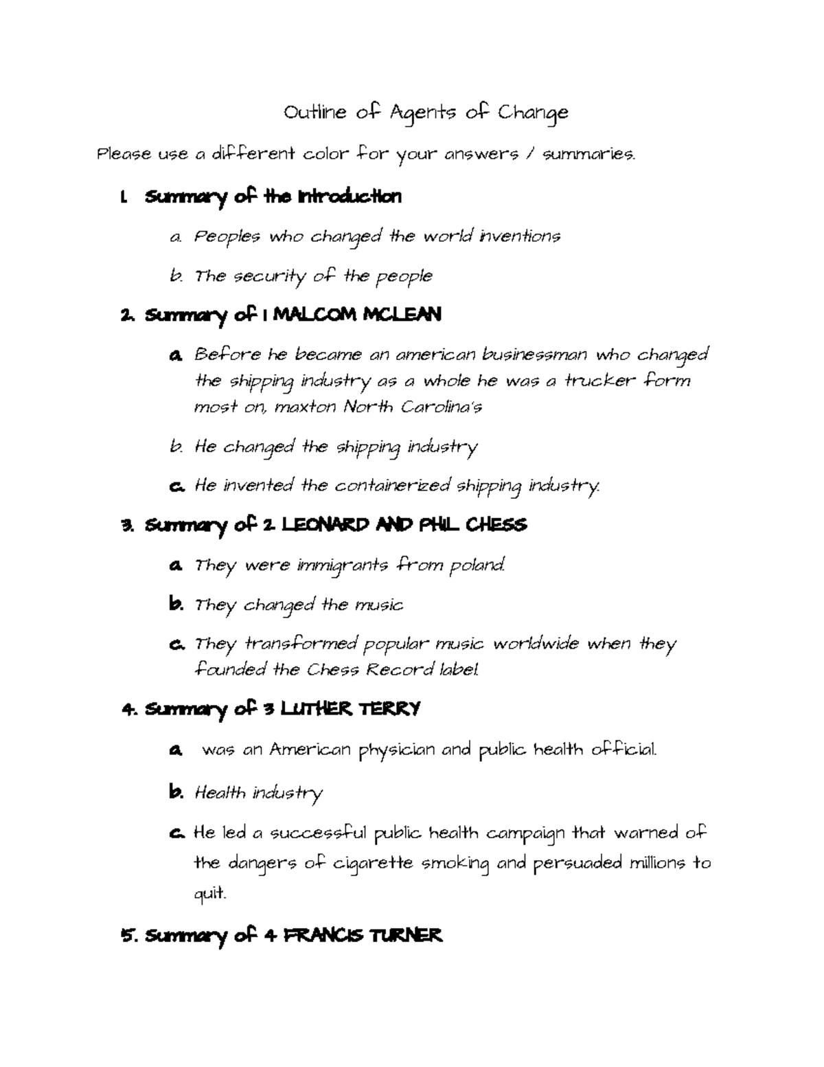 Outline of Agents of Change - Outline of Agents of Change Please use a ...