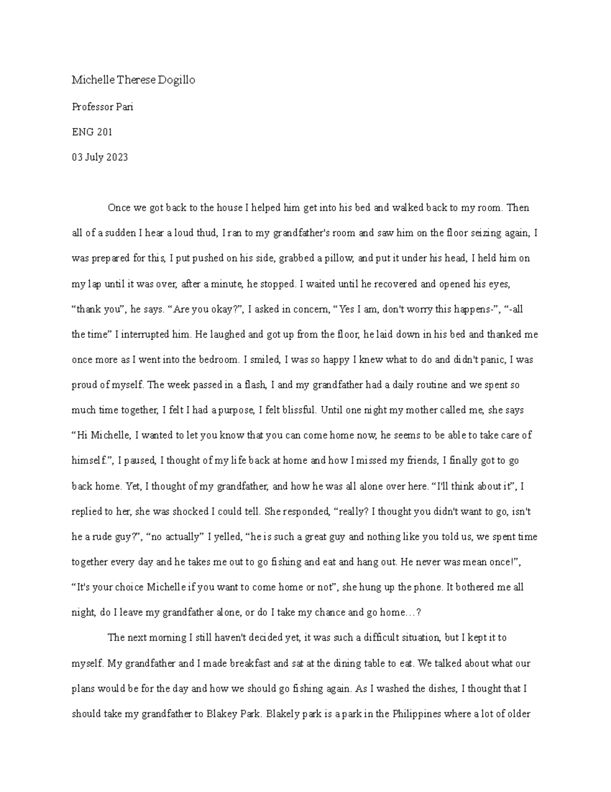Draft essay #1 pt 3 - Michelle Therese Dogillo Professor Pari ENG 201 ...