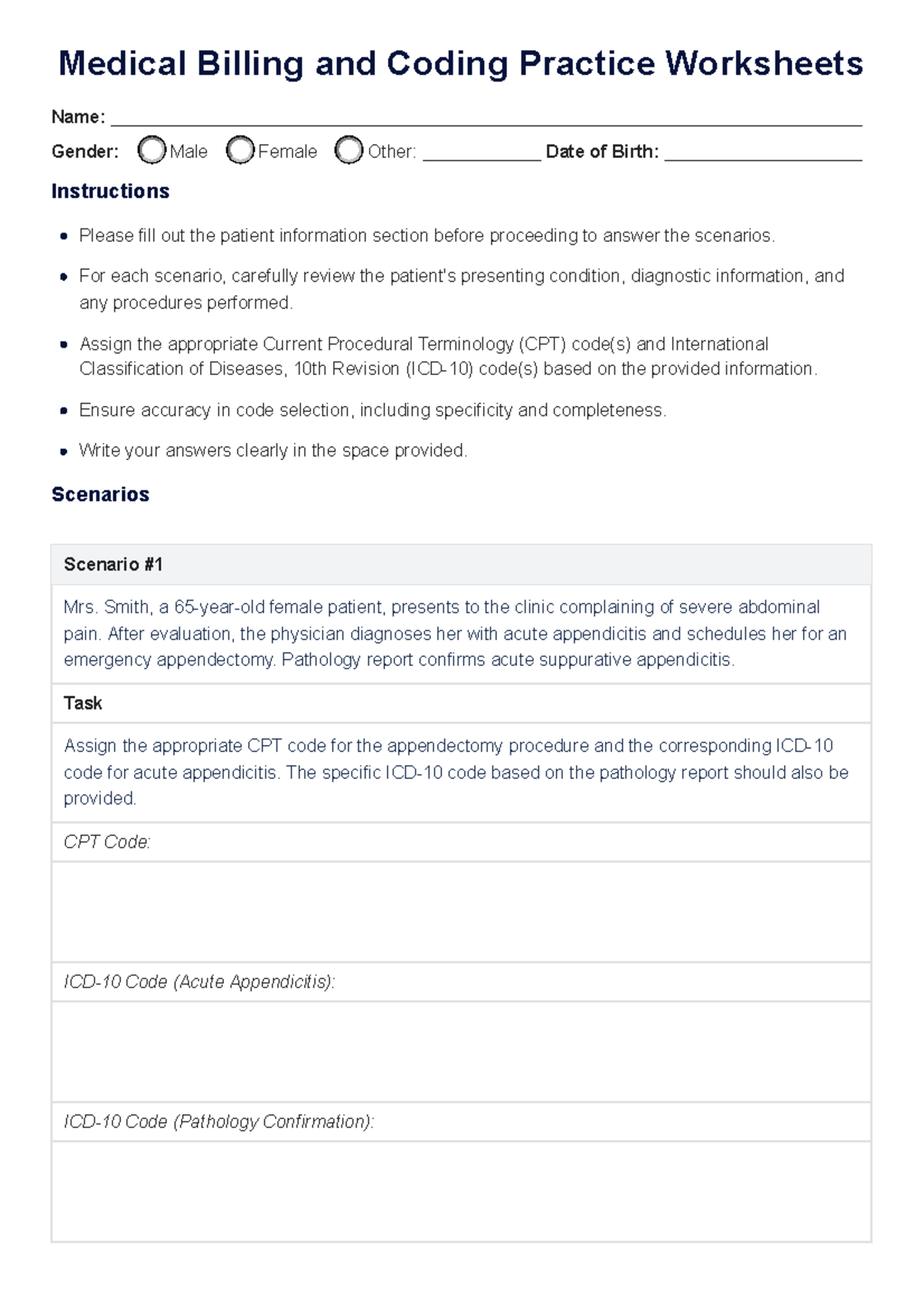 Medical billing and coding practice worksheets - Medical Billing and Coding Practice Worksheets ...
