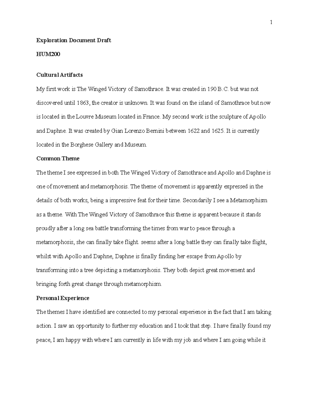 Exploration Doc Proj 1 - Exploration Document Draft HUM Cultural ...