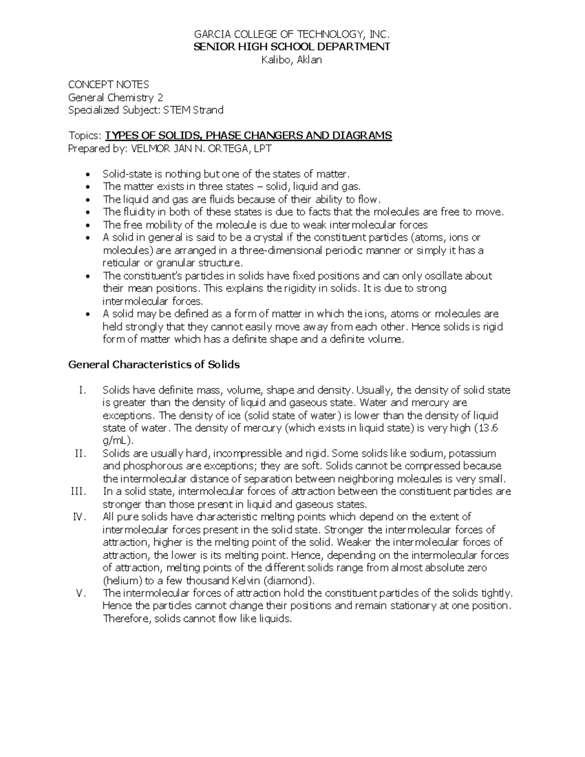 General Chemistry 2. Module 2 Concept Notes - GARCIA COLLEGE OF ...