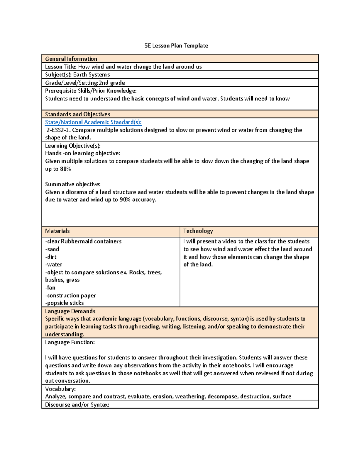 Elementary Science Methods C382 - 5E Lesson Plan Template General ...