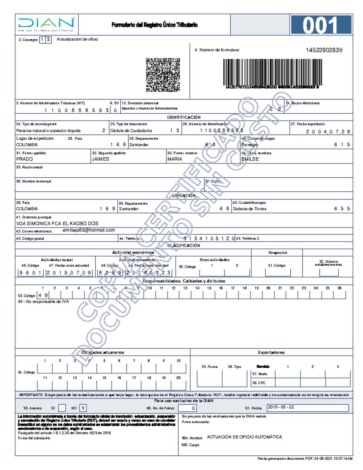 RUT Emilce Prado - RUT, FORMATO DE DIGILENCIAMIENTO DEL RUT ANTE LA ...