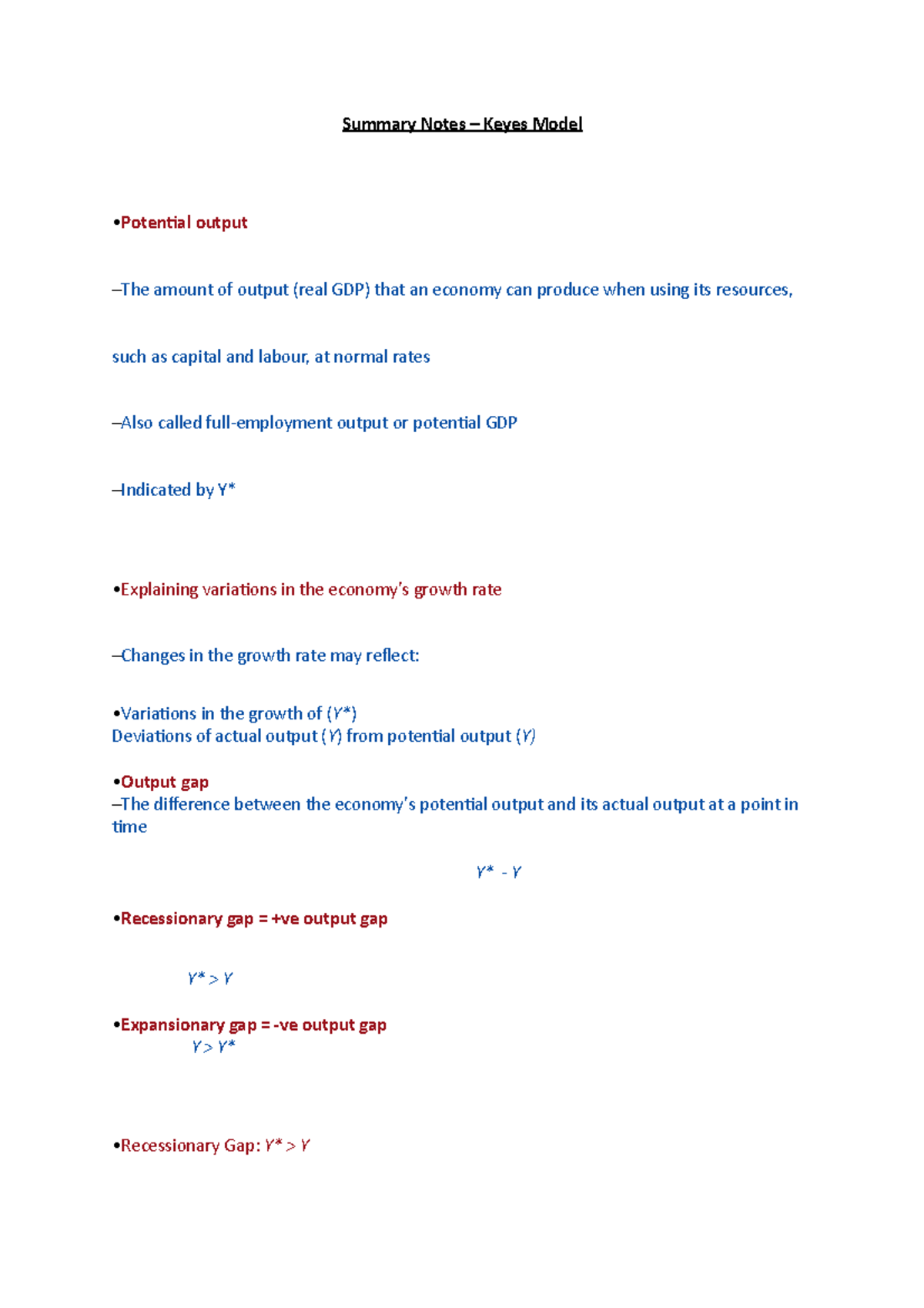 Summary Notes – Keyes Model - Summary Notes – Keyes Model Potential ...